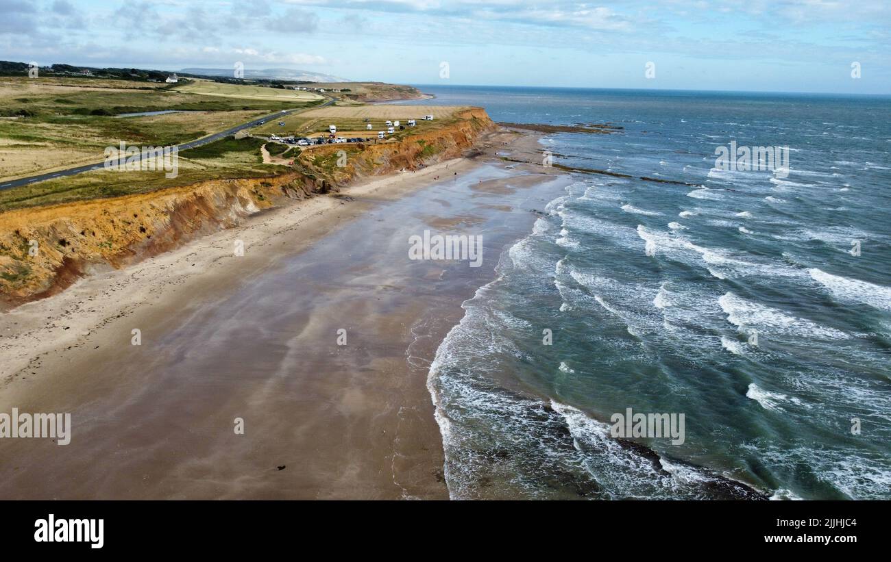 An aerial view of the sunny Compton Beach at the Isle of Wight Stock ...