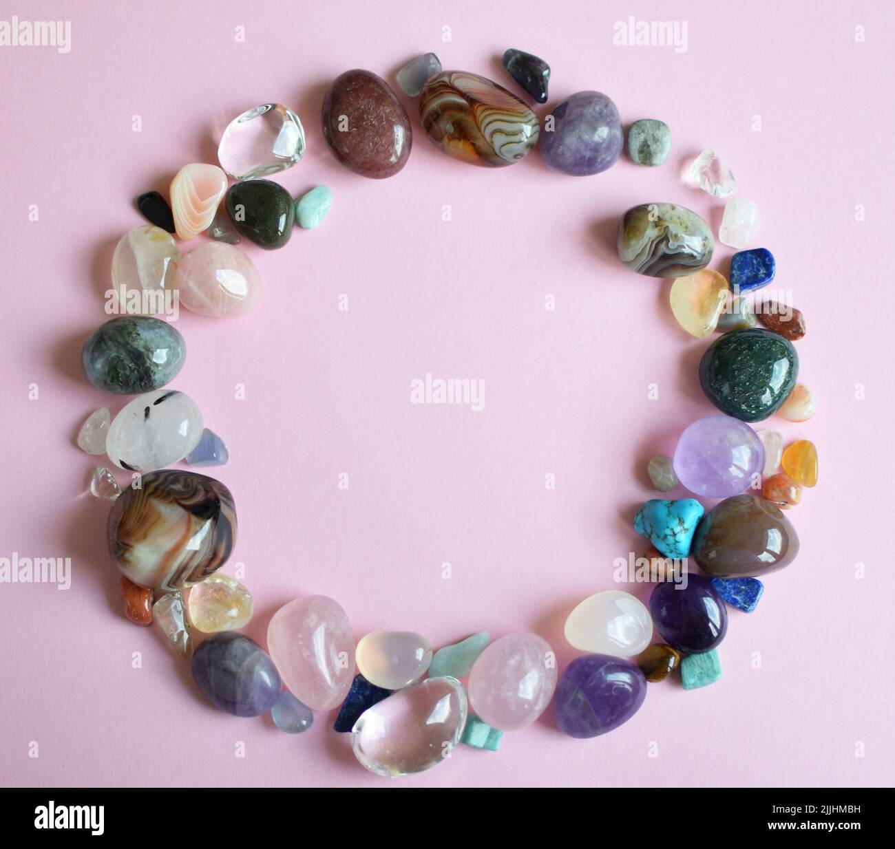 The circle is lined with natural minerals. Semi-precious stones of ...