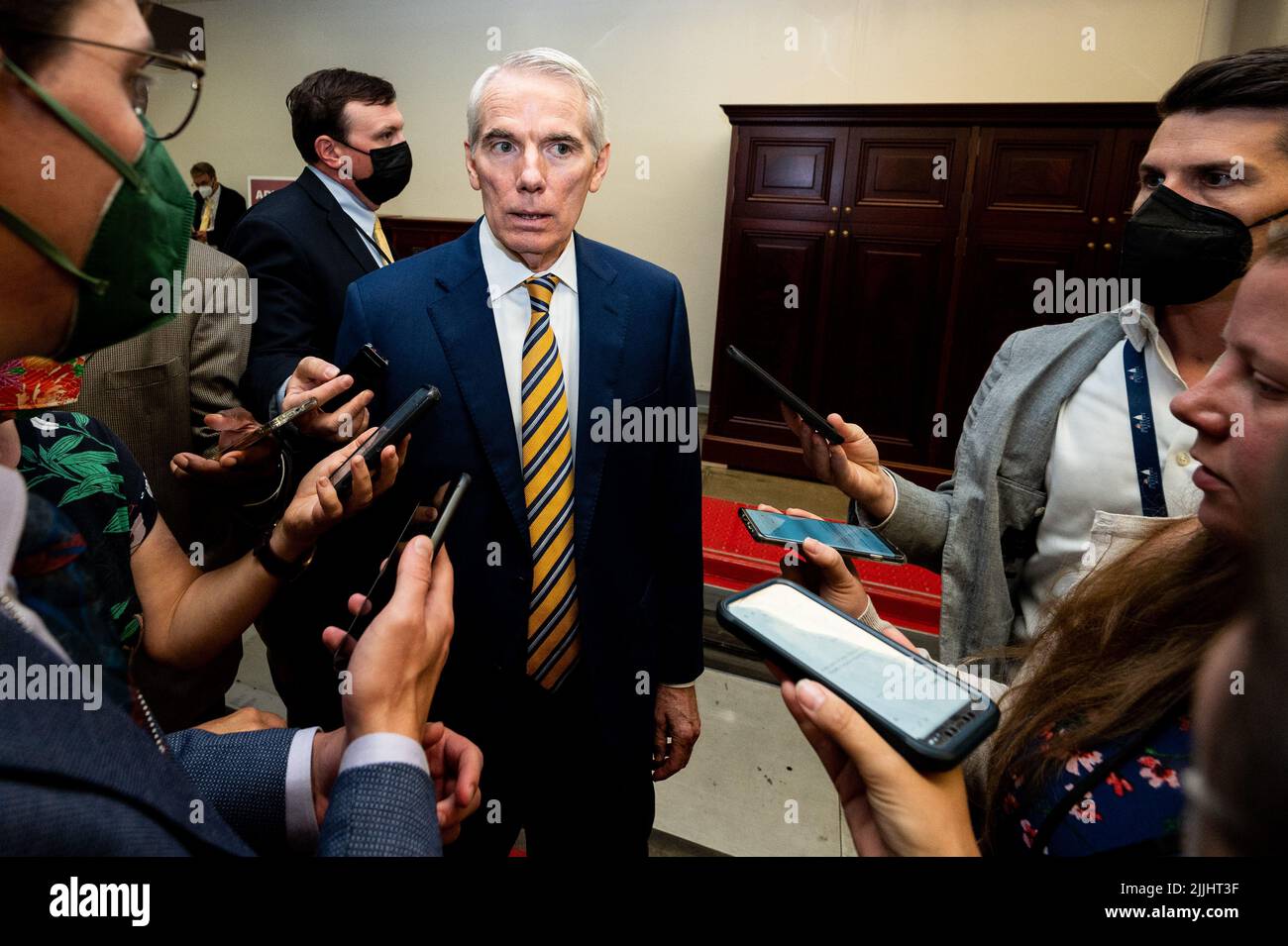 U.S. Senator Rob Portman (R-OH) speaking with reporters near the Senate ...