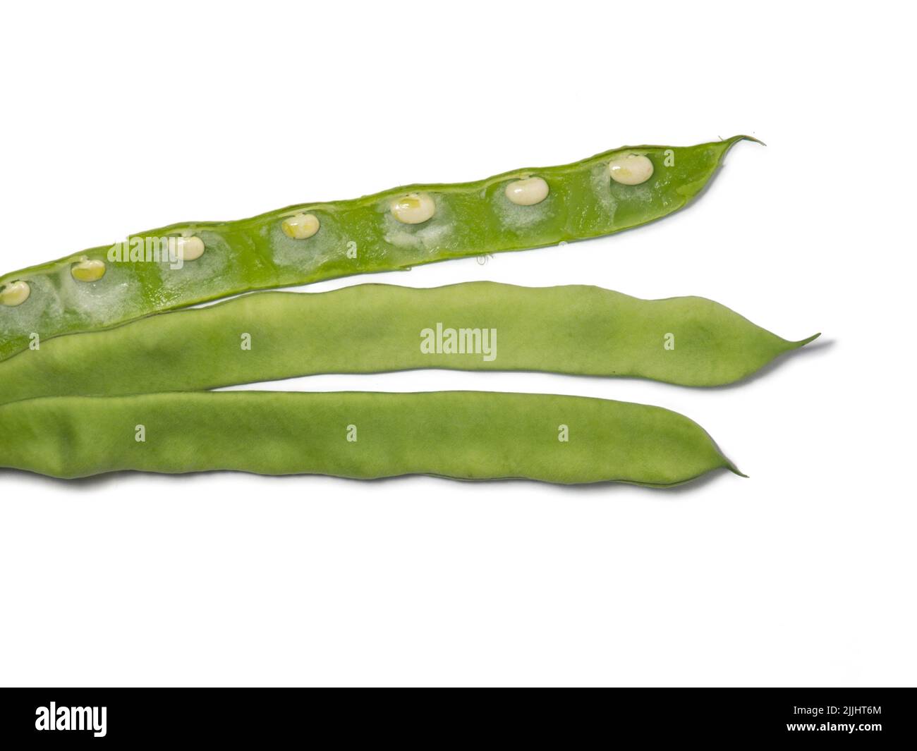 Pods of green beans on a white background. Opened bean pods. beans ...