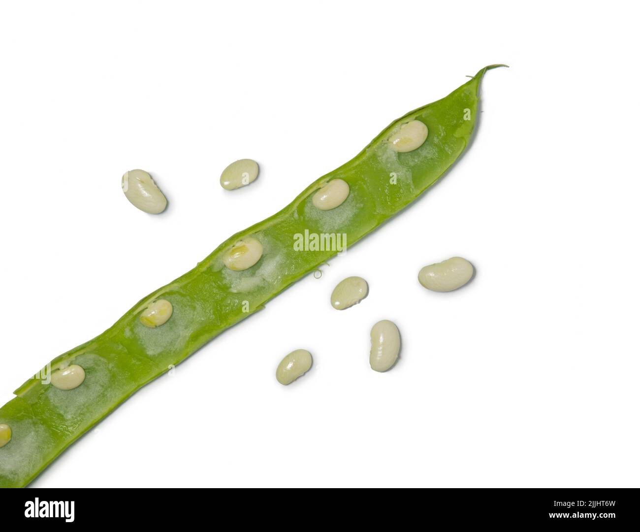 Pods of green beans on a white background. Opened bean pods. beans ...