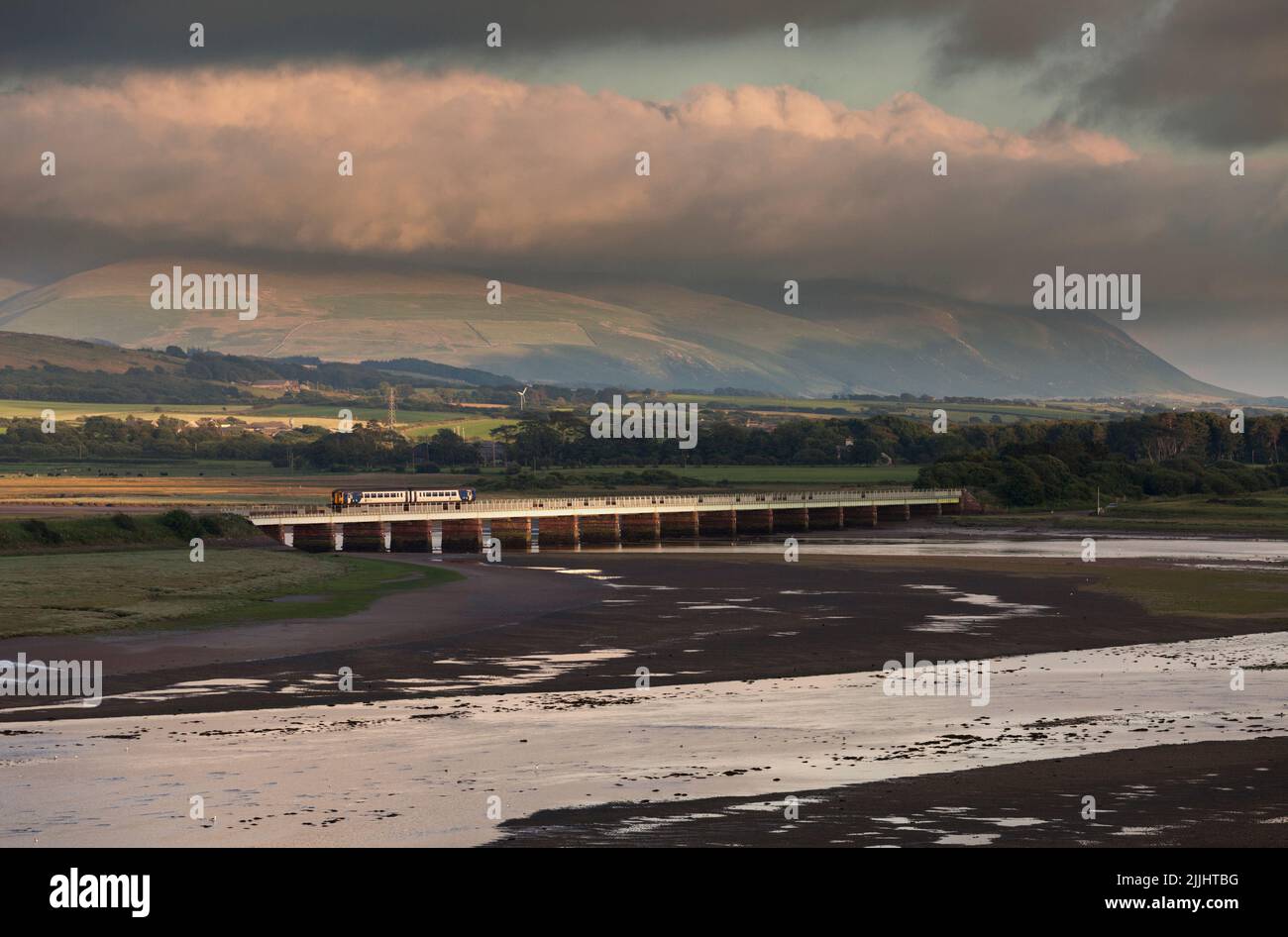 Northern Rail class 156 sprinter train crossing Eskmeals viaduct on the ...