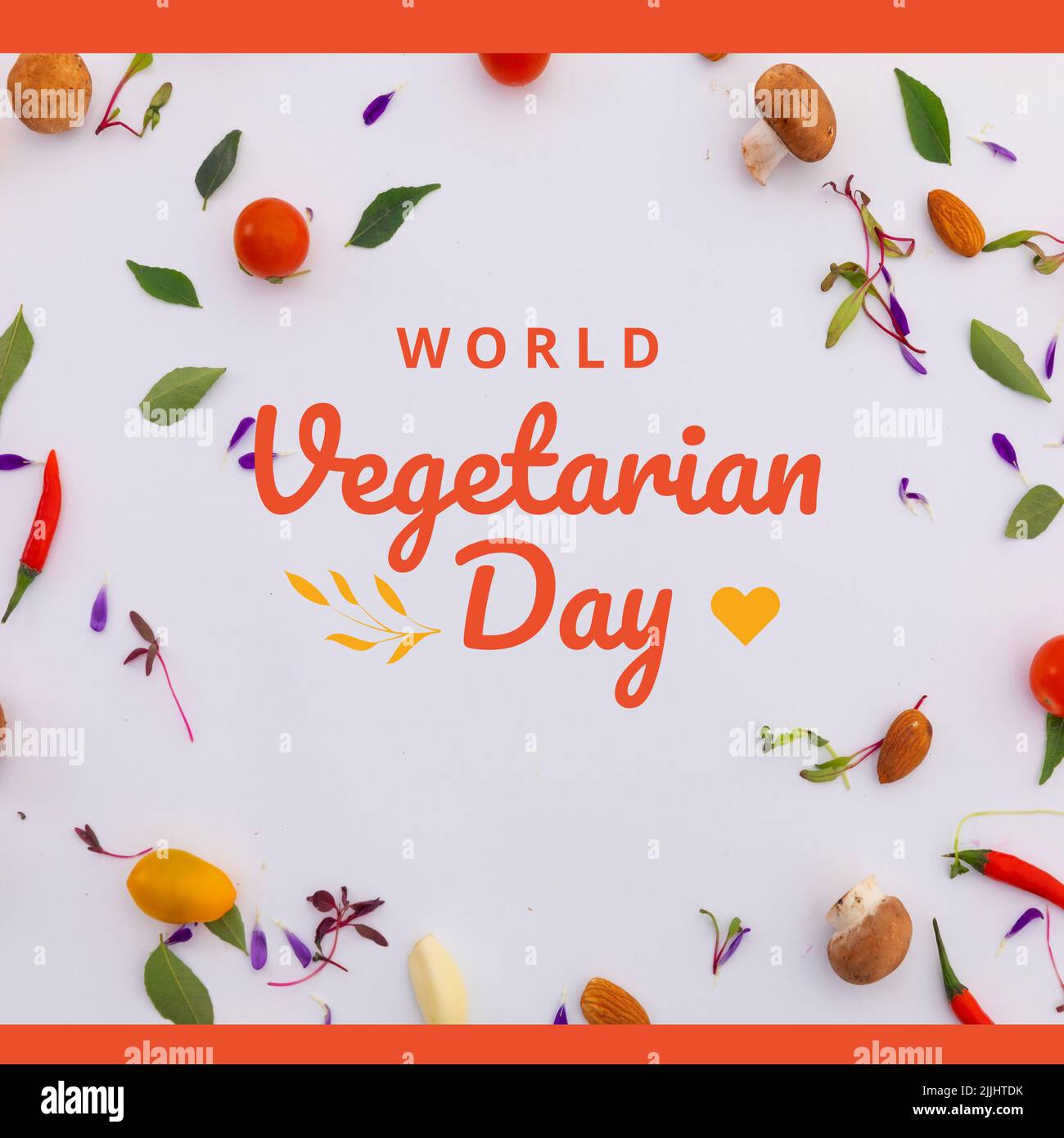 Composition of world vegetarian day text over vegetables on white ...