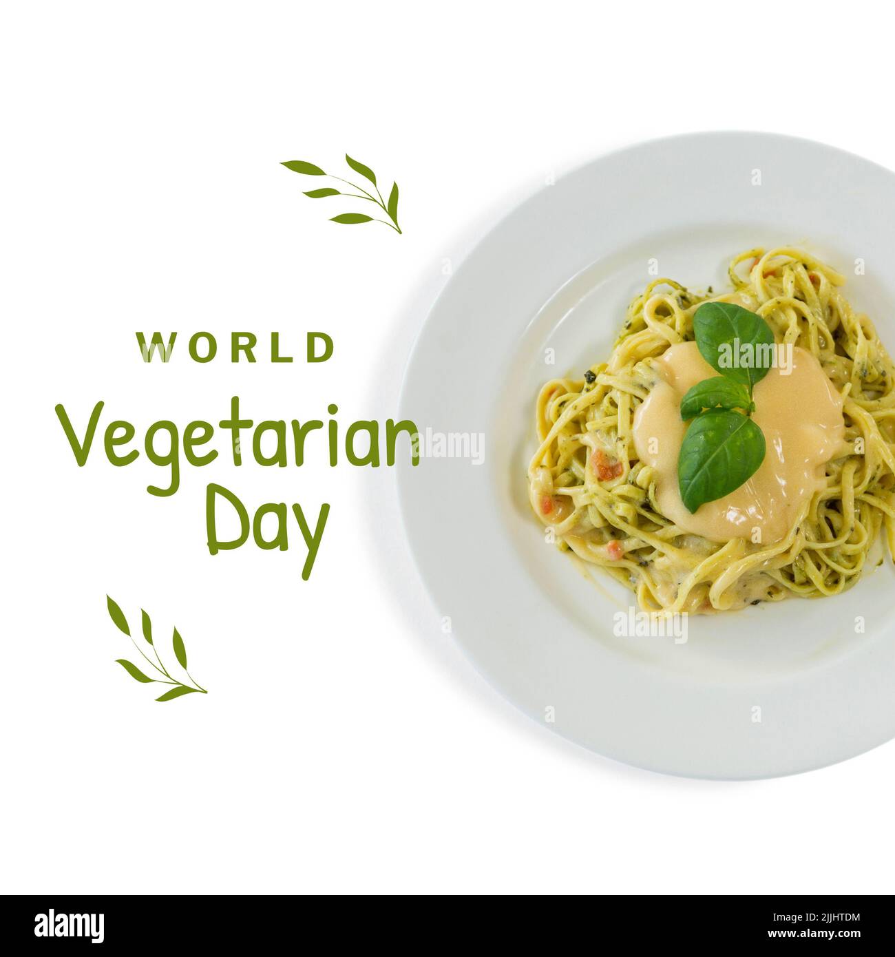 Composition of world vegetarian day text over pasta on white background ...