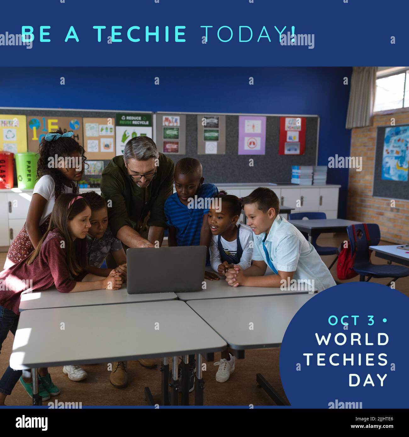 Composition of be a techie today and world techies day text over ...