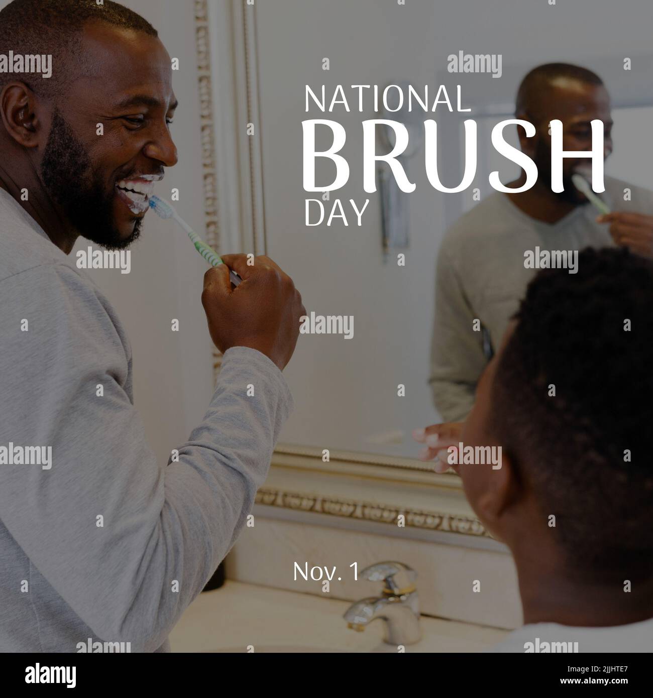 Composition of national brush day text over african american man and ...