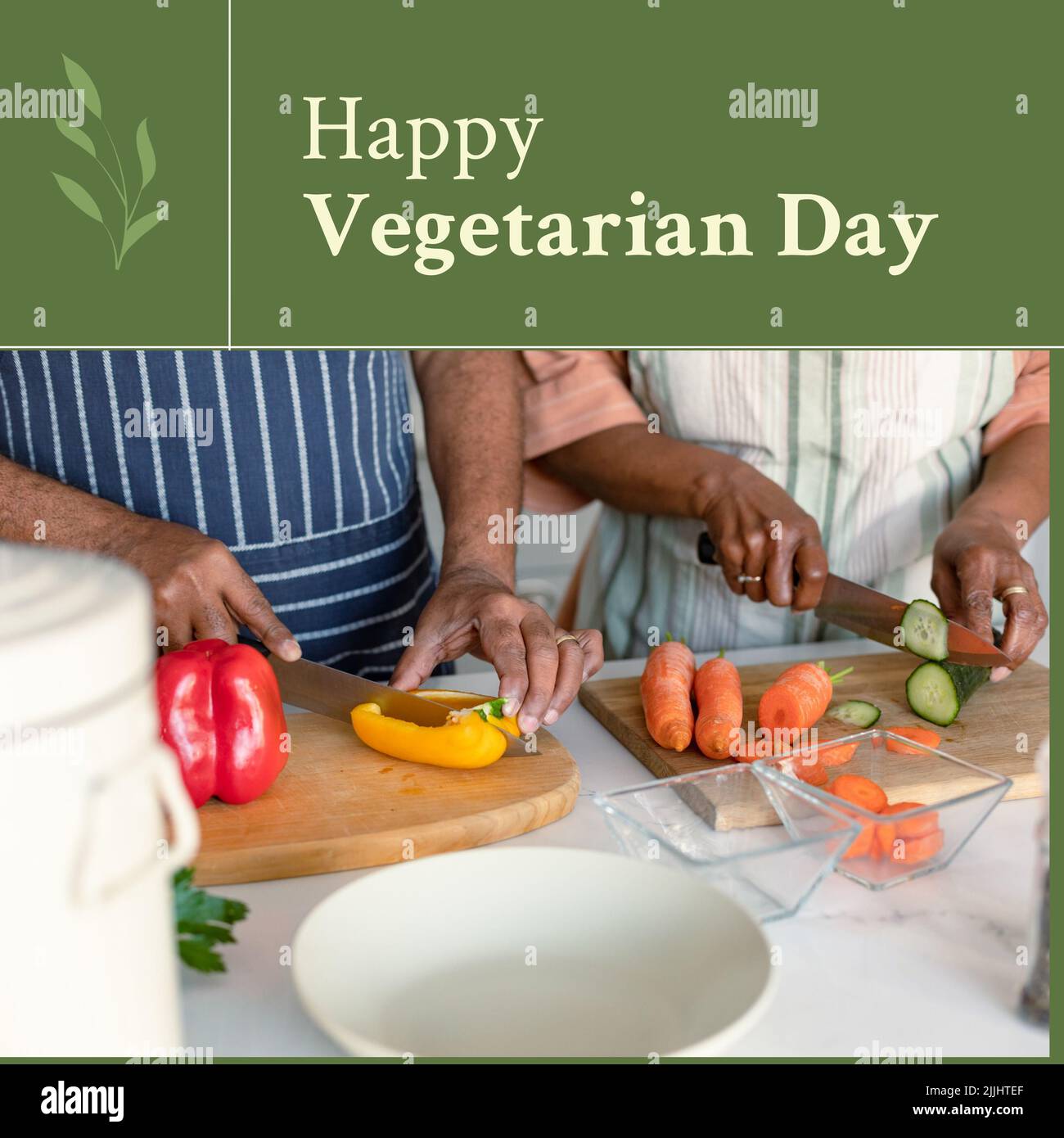 Composition of happy vegetarian day text over african american couple ...