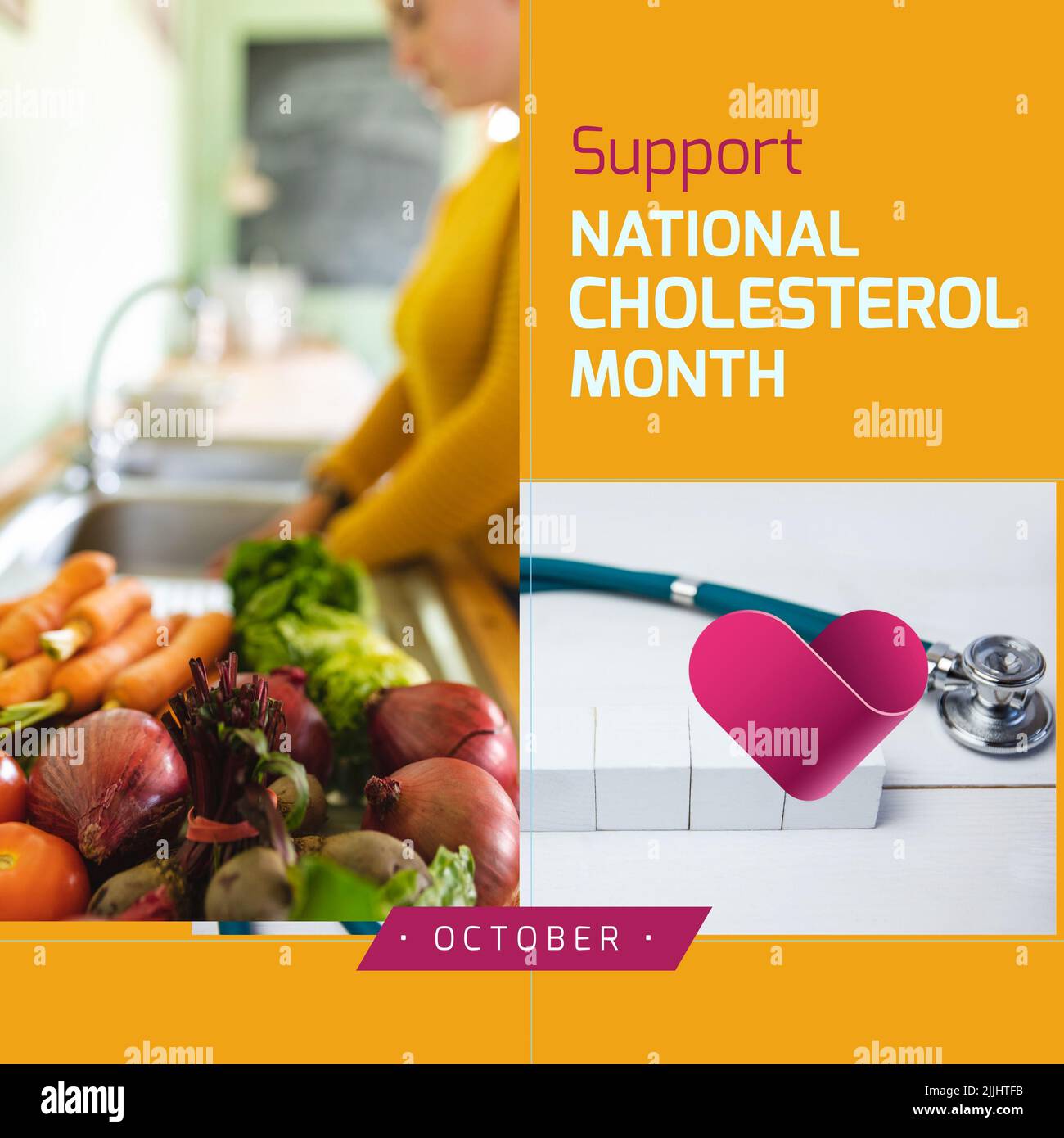 Composition of support national cholesterol month text with caucasian ...