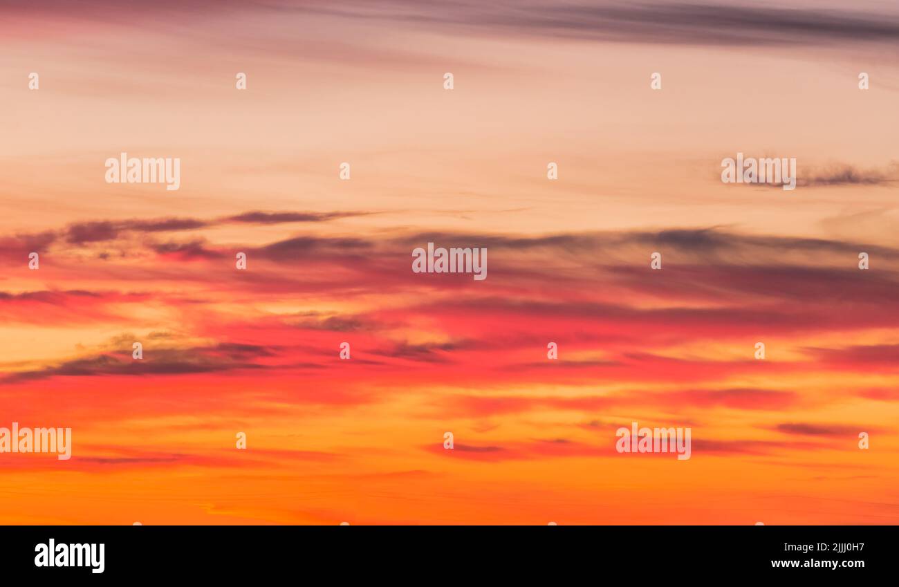 Bright red-orange sunset sky clouds summer background nature evening ...
