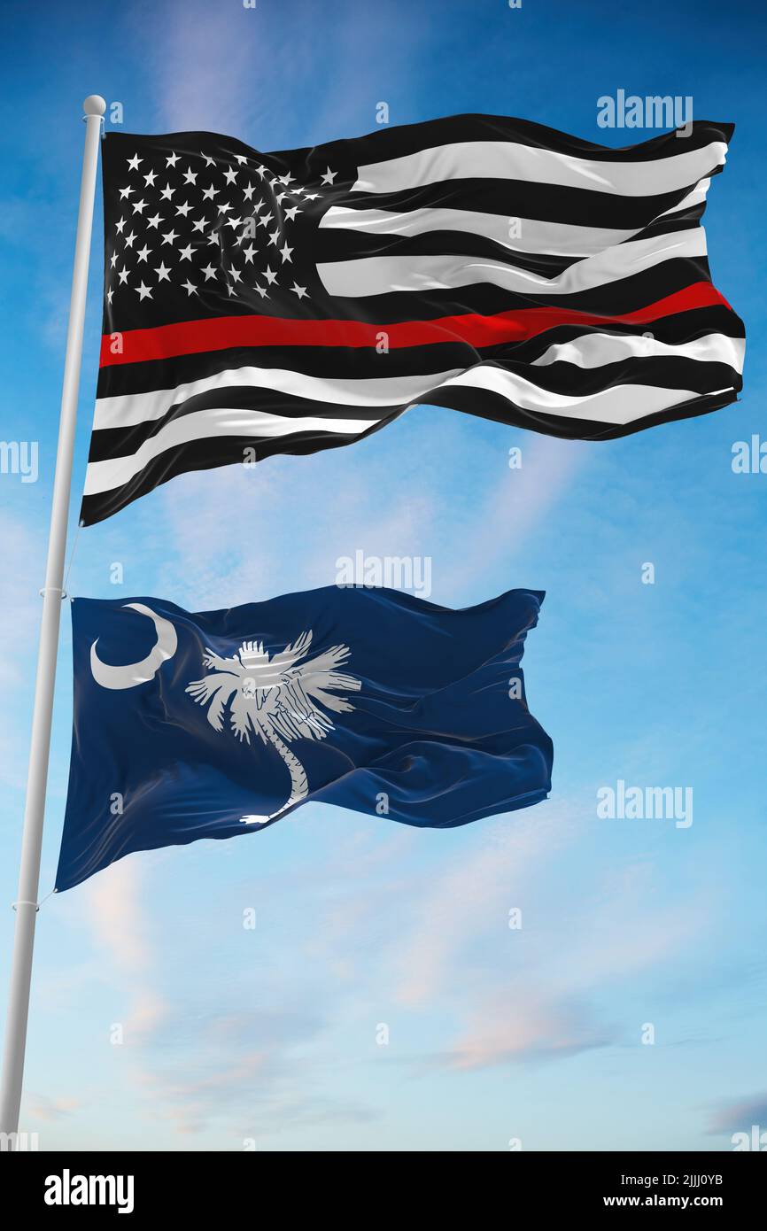 Thin Red Line Black Flag of US with smaller flag of South Carolina ...
