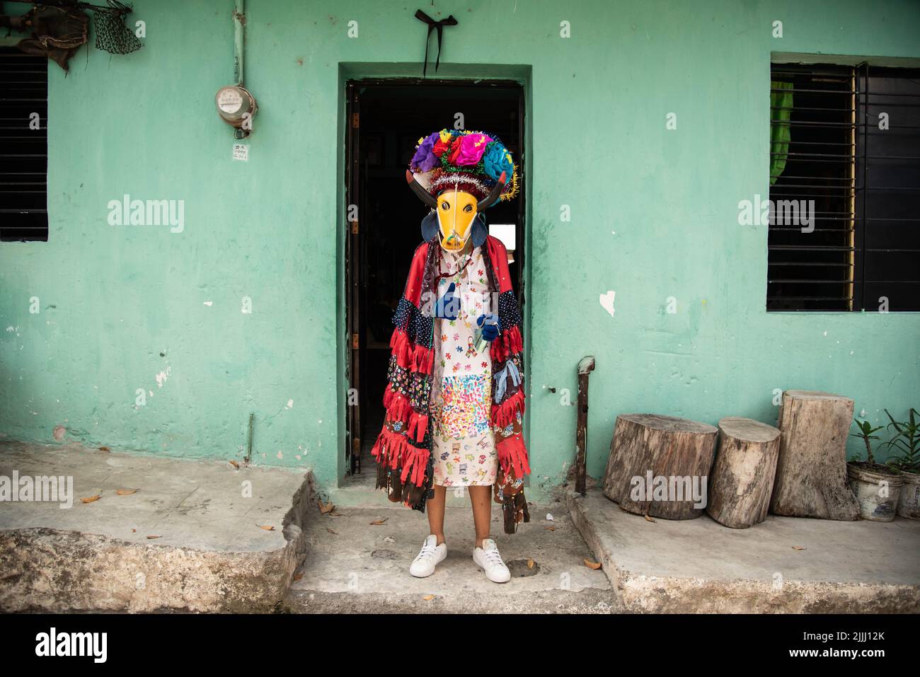 Coyolillo, Veracruz, Mexico. 25th Feb, 2020. Wearing animal mask and ...