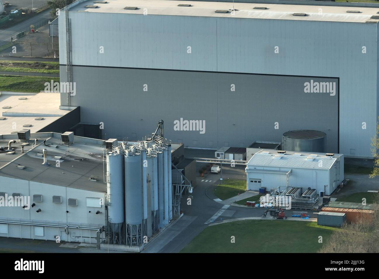 Aerial view of new factory building for producing and shipping of ...