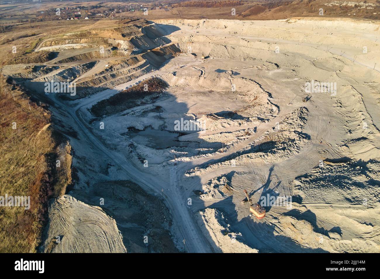 Aerial view of open pit mine of sandstone materials for construction ...