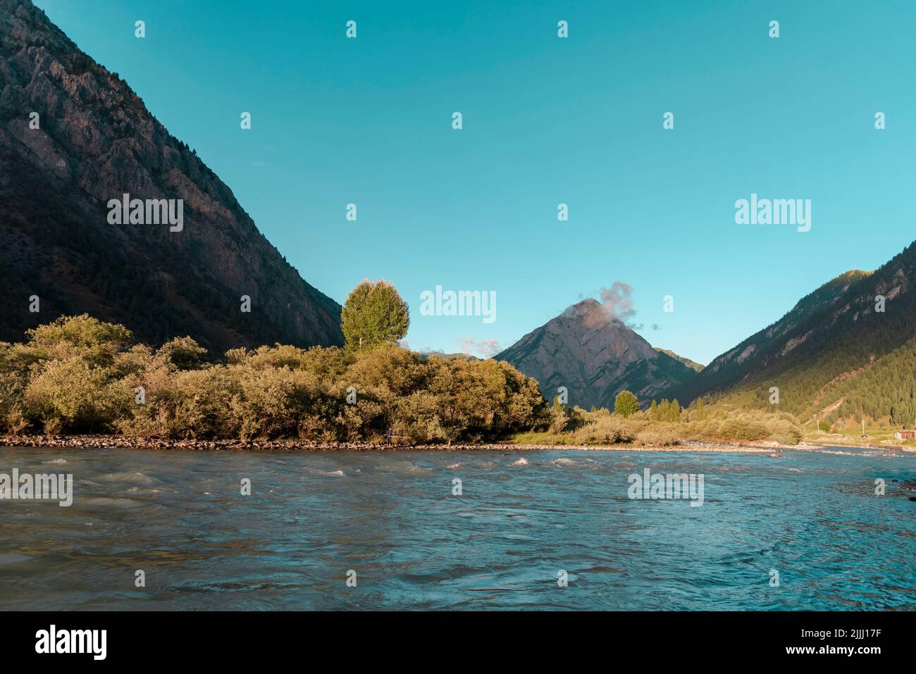 A view of Habba Khatoon mountain with a foreground of Kishanganga river ...