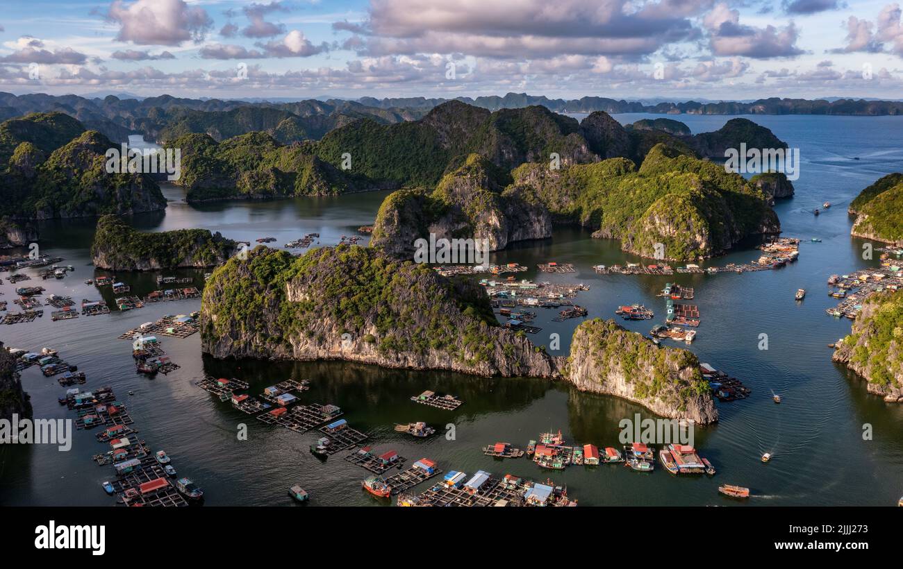 Floating fishing village and rock island in " Lan Ha " Bay, Vietnam ...