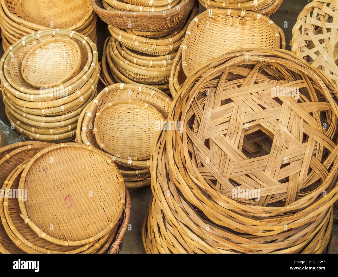 Random assortment of woven cane baskets Stock Photo - Alamy