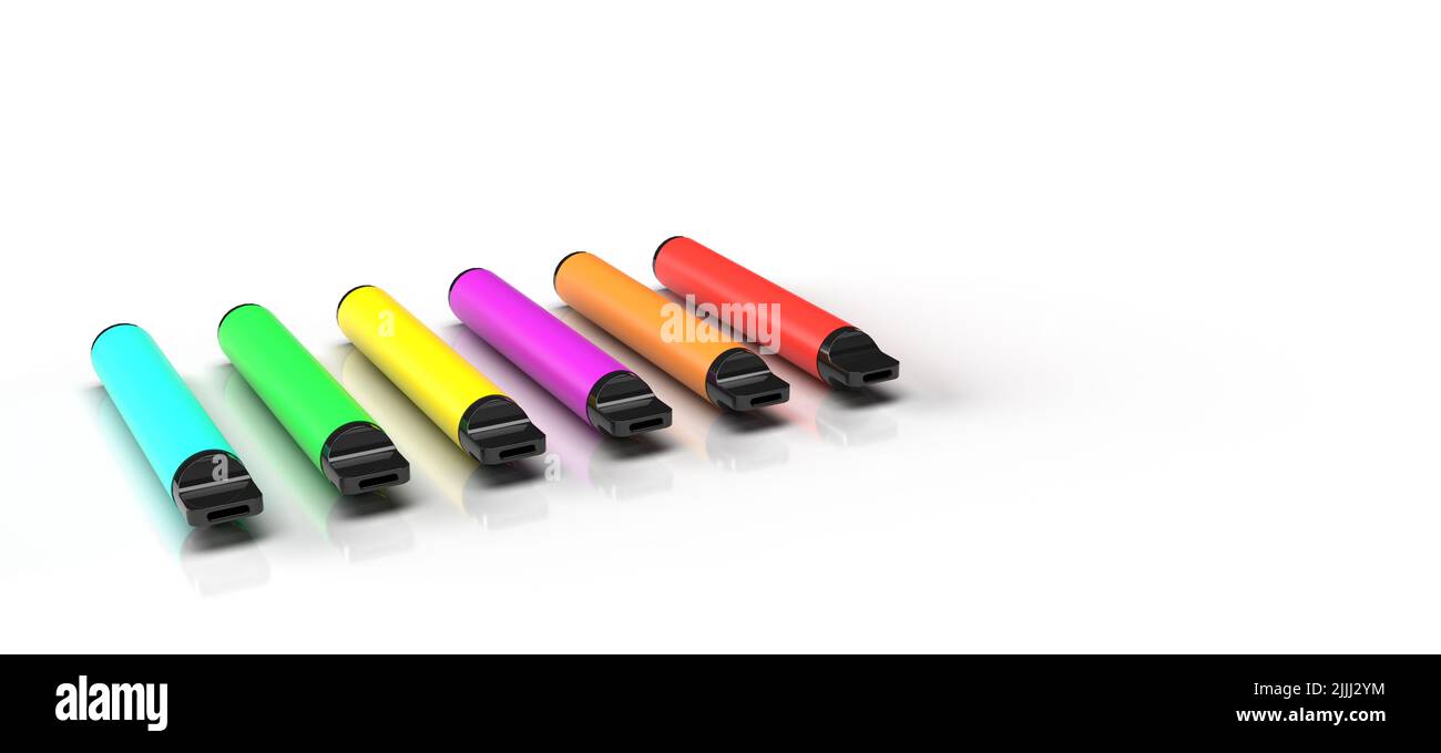 Multicolor disposable vape products that have been isolated on a white ...