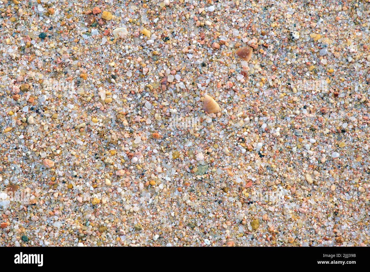 Flat view of clean yellow sand surface covering seaside beach. Sandy ...