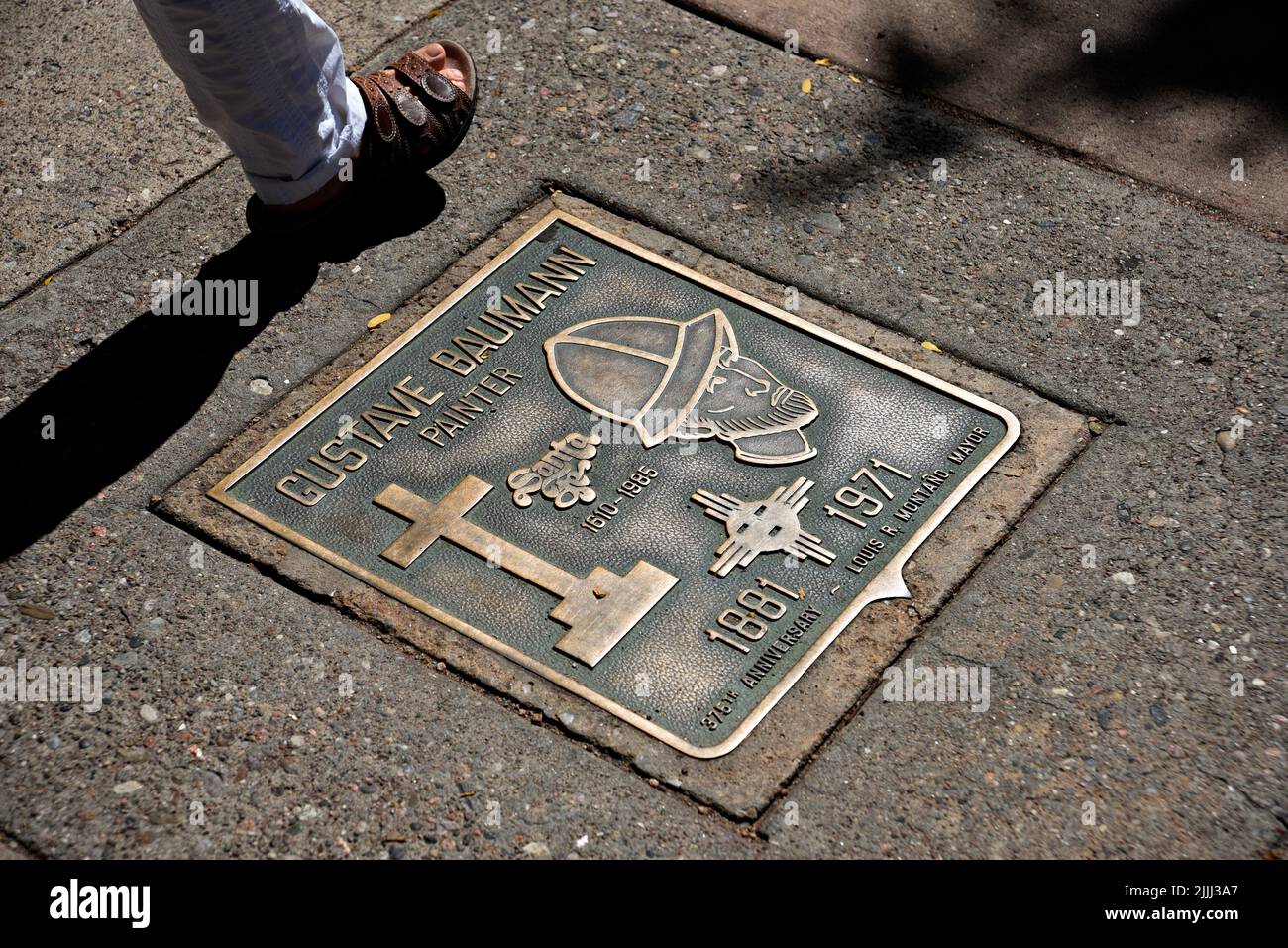 A metal commemorative marker honoring American artist Gustave Baumann ...