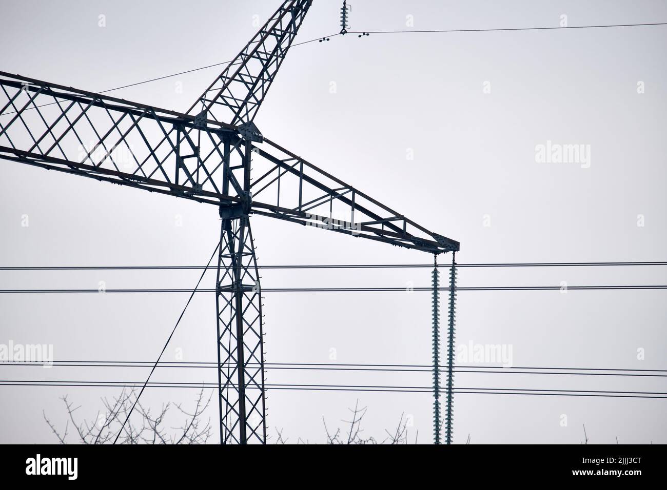 High voltage tower with electric power lines transfening electrical ...