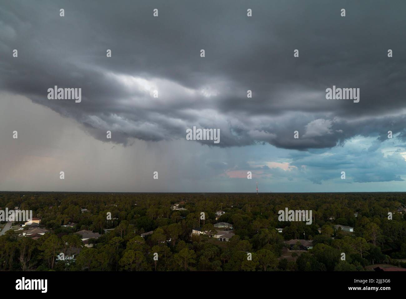 Landscape of dark ominous clouds forming on stormy sky before heavy ...