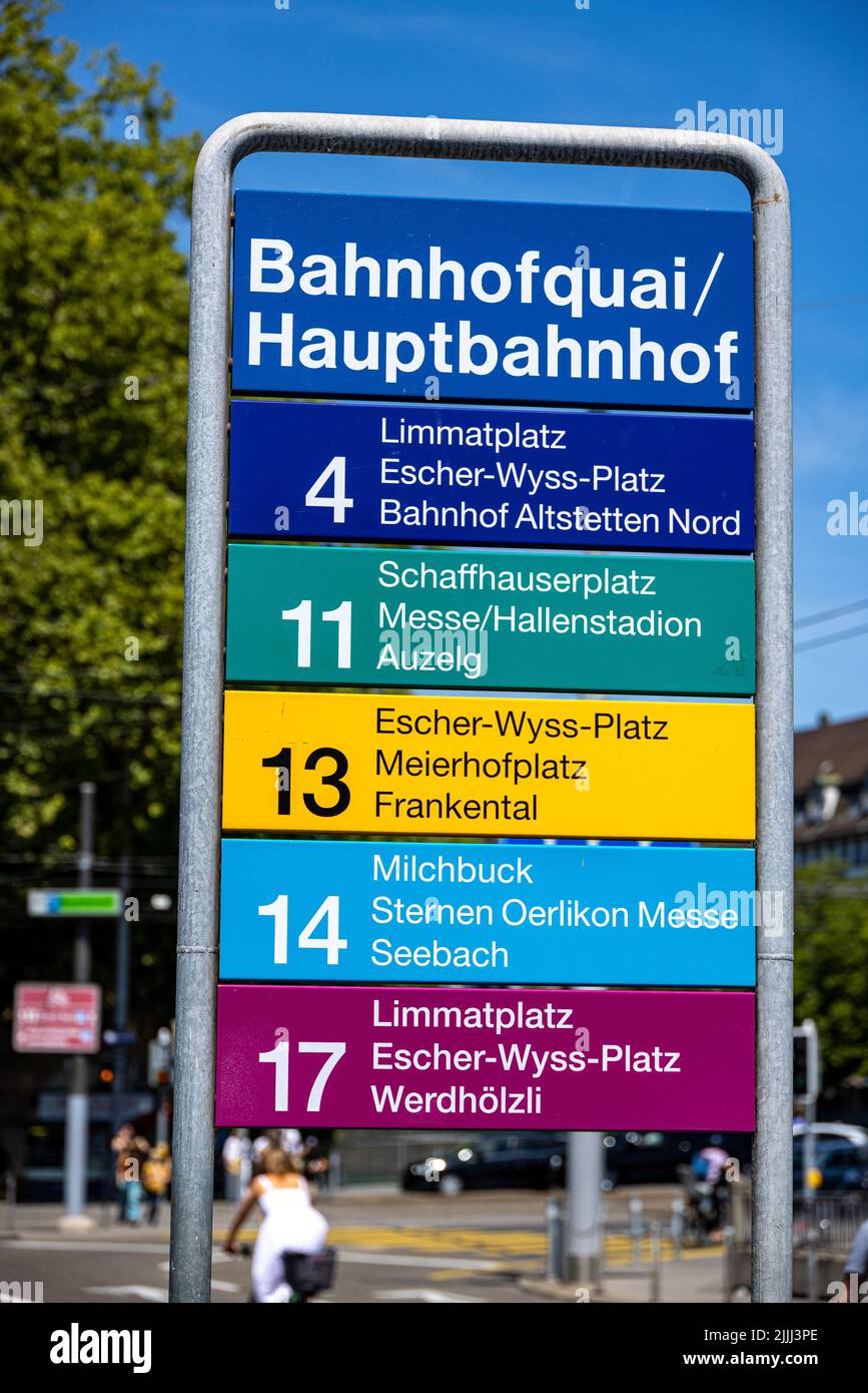 Direction signs at Zurich central station - ZURICH, SWITZERLAND - JULY ...