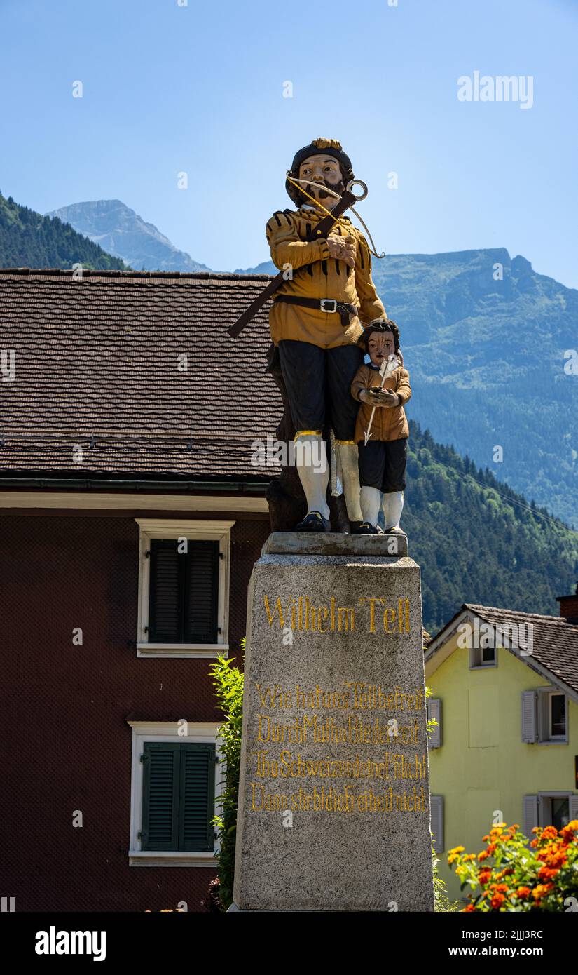 Wilhelm Tell statue in Burglen in Switzerland - KLAUSENPASS ...