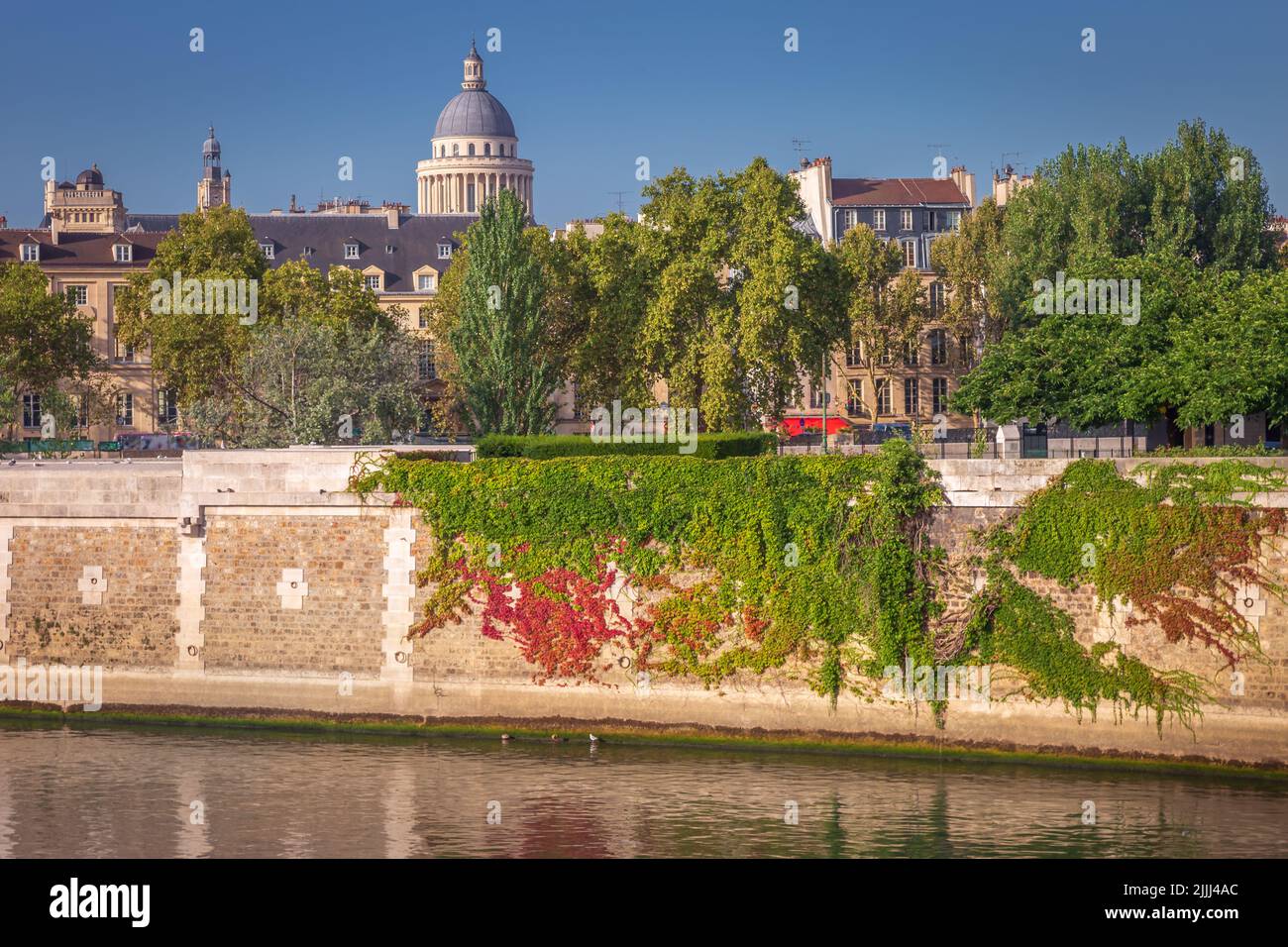 Seine river and Pantheon dome in Quarter Latin, Paris, France Stock ...