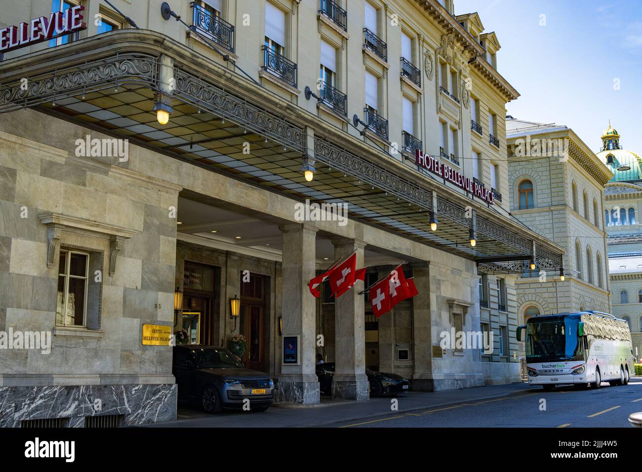 Famous and exclusive 5 star Hotel Bellevue Palace in Bern - BERN, SWITZERLAND - JULY 14, 2022 ...