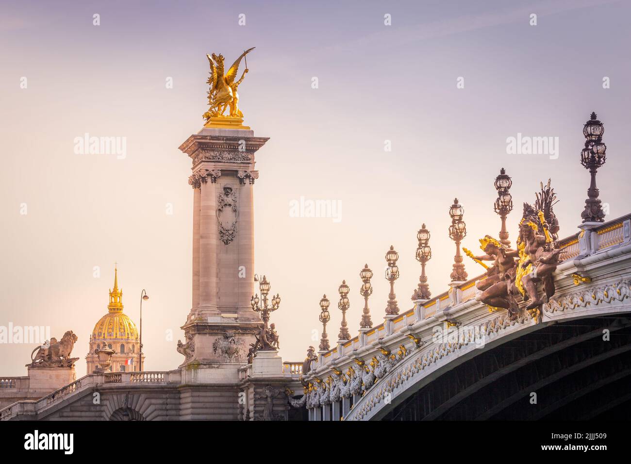 Street lights in Pont Alexandre III and Les Invalides, Paris, france ...