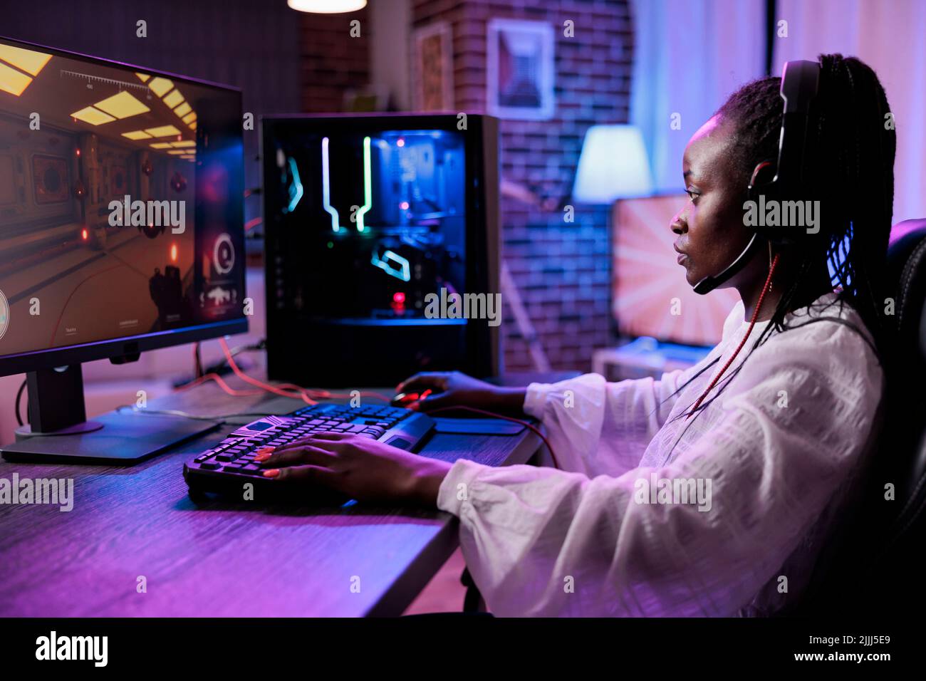 Content creator playing video games championship on online stream ...