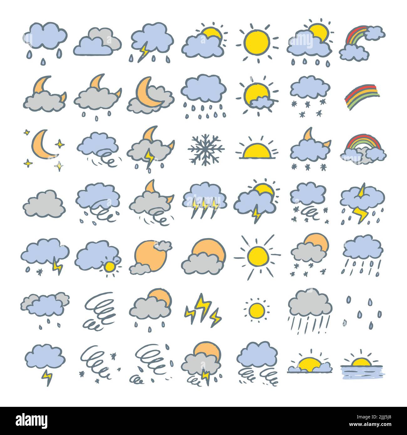 Set of Weather, Cloud, Sun, Rainbow, Rain, Lighting, Snow, Wind and ...