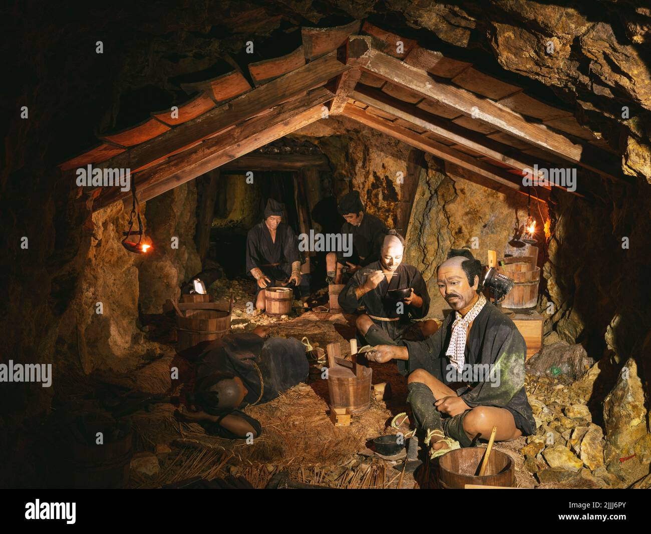 Animatronics inside the Sohdayu mine on Sado island show the life ...