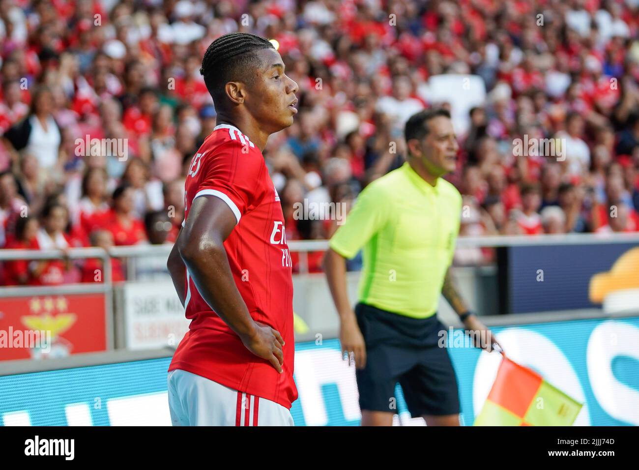 David Neres from Benfica (L) seen in action during the Eusebio Cup ...
