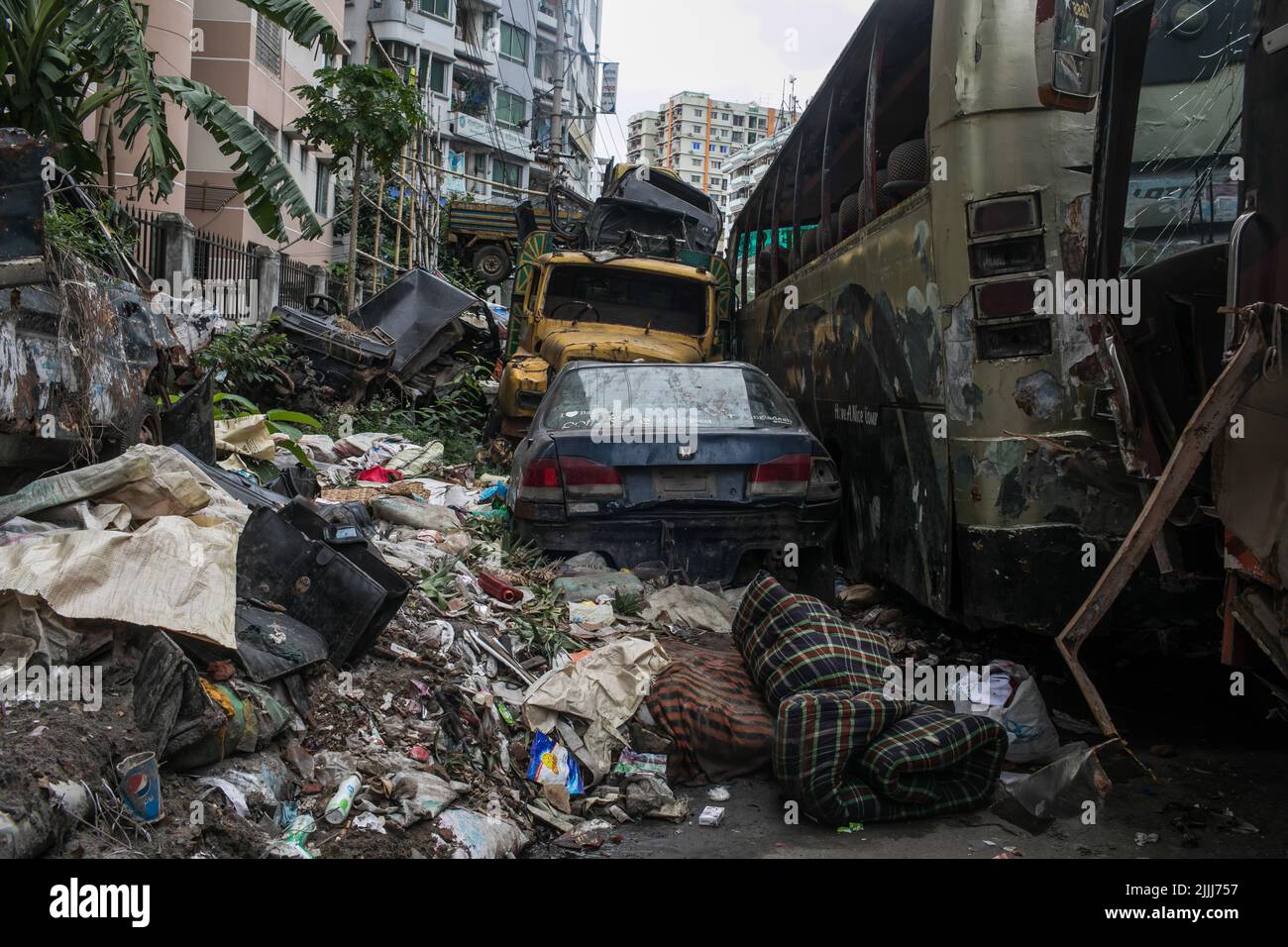 Dhaka, Bangladesh. 25th July, 2022. Destroyed vehicles seen parked at ...