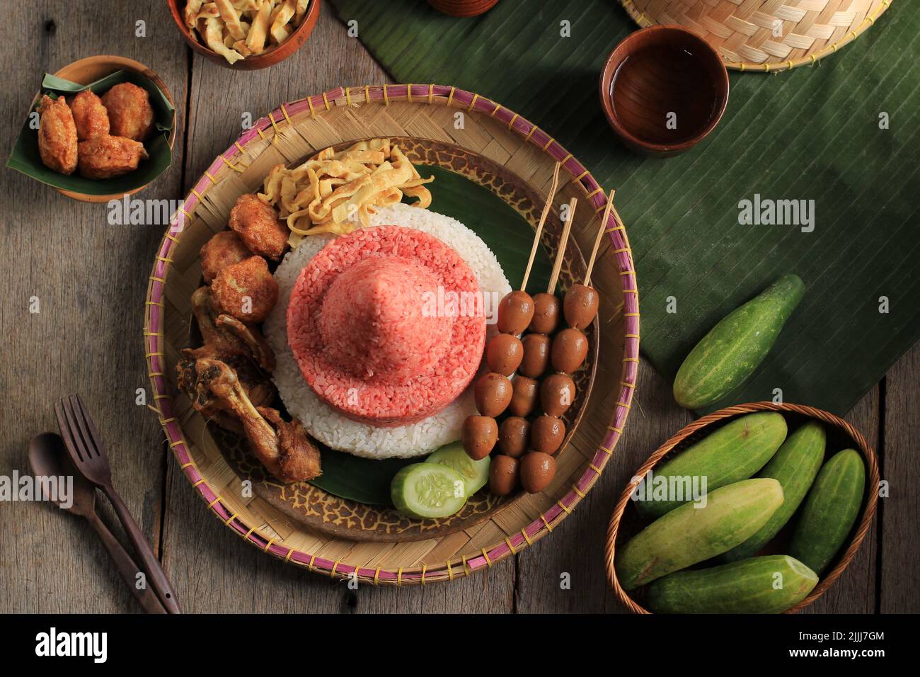 Top View Selected Focus Red and White Rice Called Nasi Tumpeng Same as ...