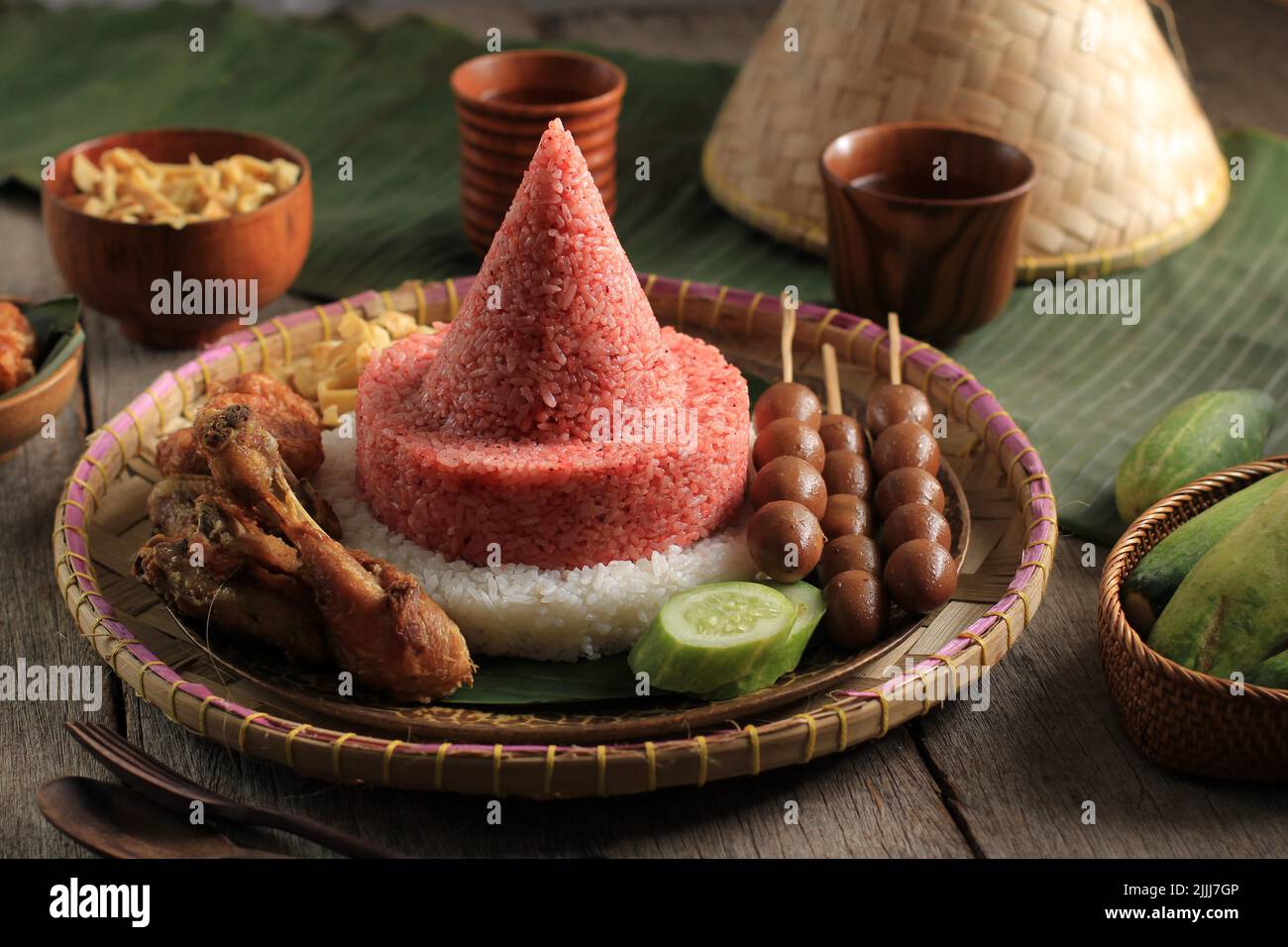 Cone Shape Red and White Rice Called Nasi Tumpeng Same as Indonesian ...