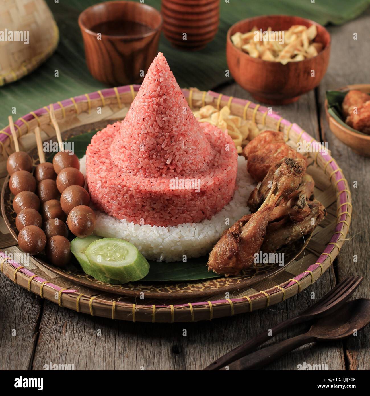 Cone Shape Red and White Rice Called Nasi Tumpeng Same as Indonesian ...