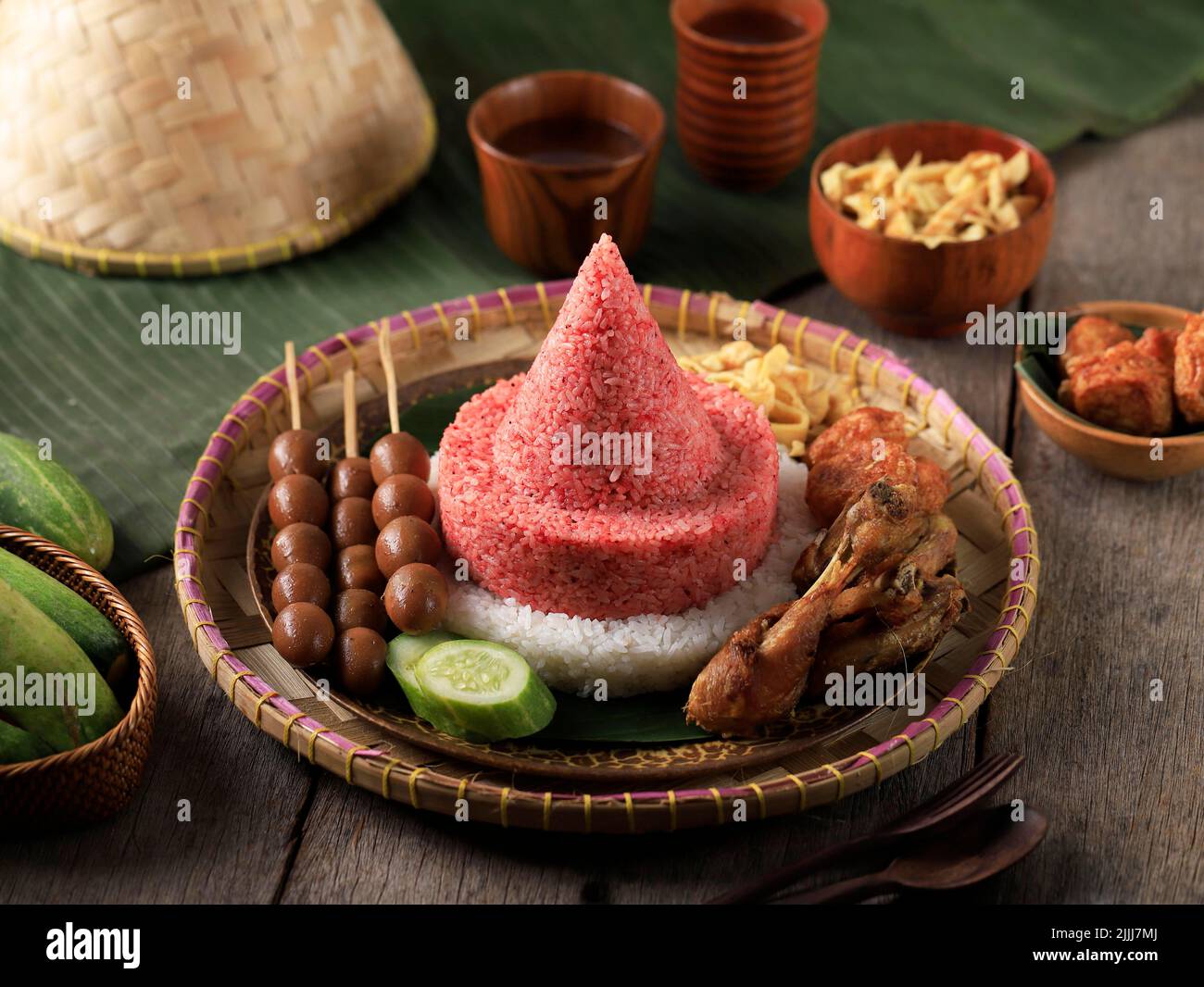 Cone Shape Red and White Rice Called Nasi Tumpeng Same as Indonesian ...