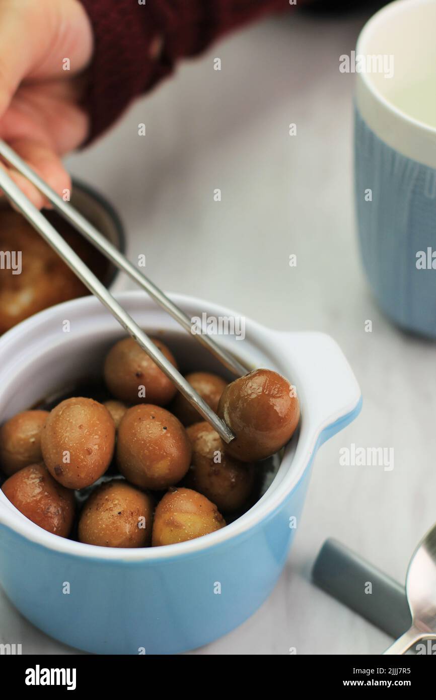 Pick Brown Quail Egg (Semur Telur Puyuh) with Chopstick, Banchan Side ...