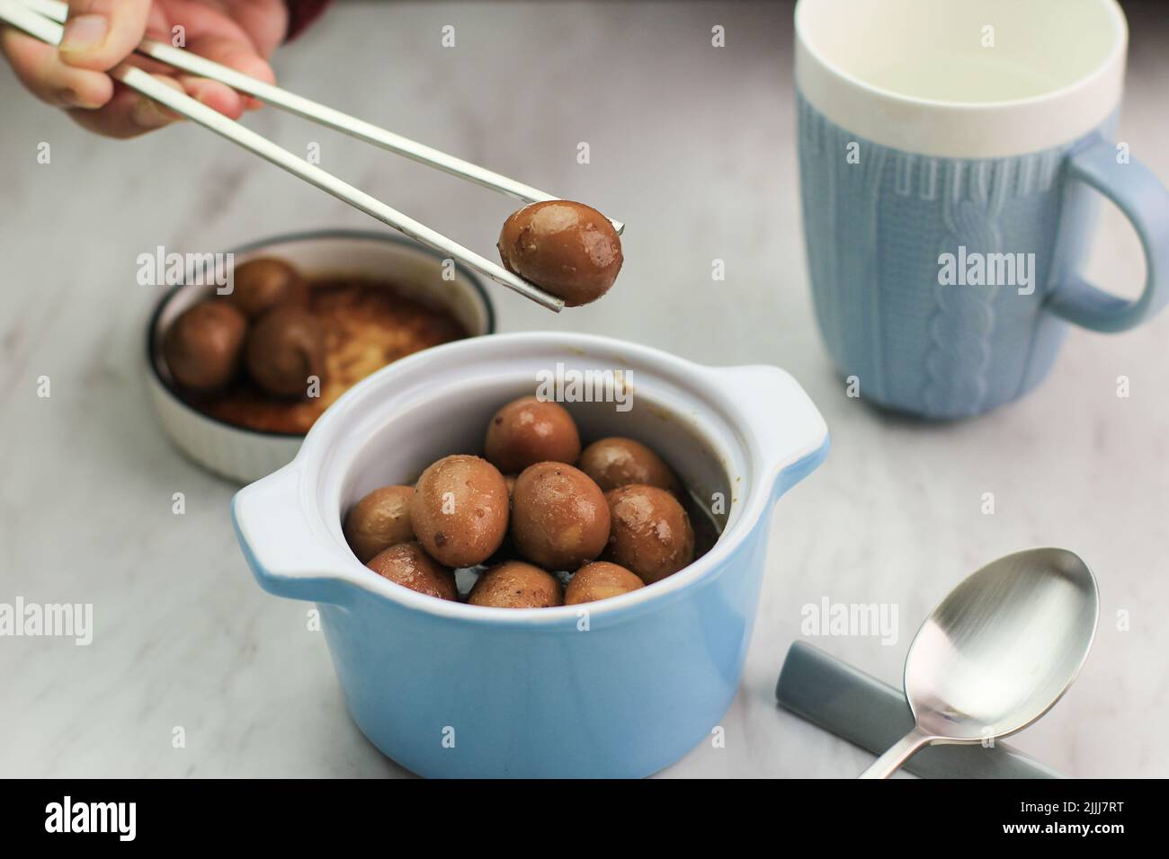 Pick Brown Quail Egg (Semur Telur Puyuh) with Chopstick, Banchan Side ...
