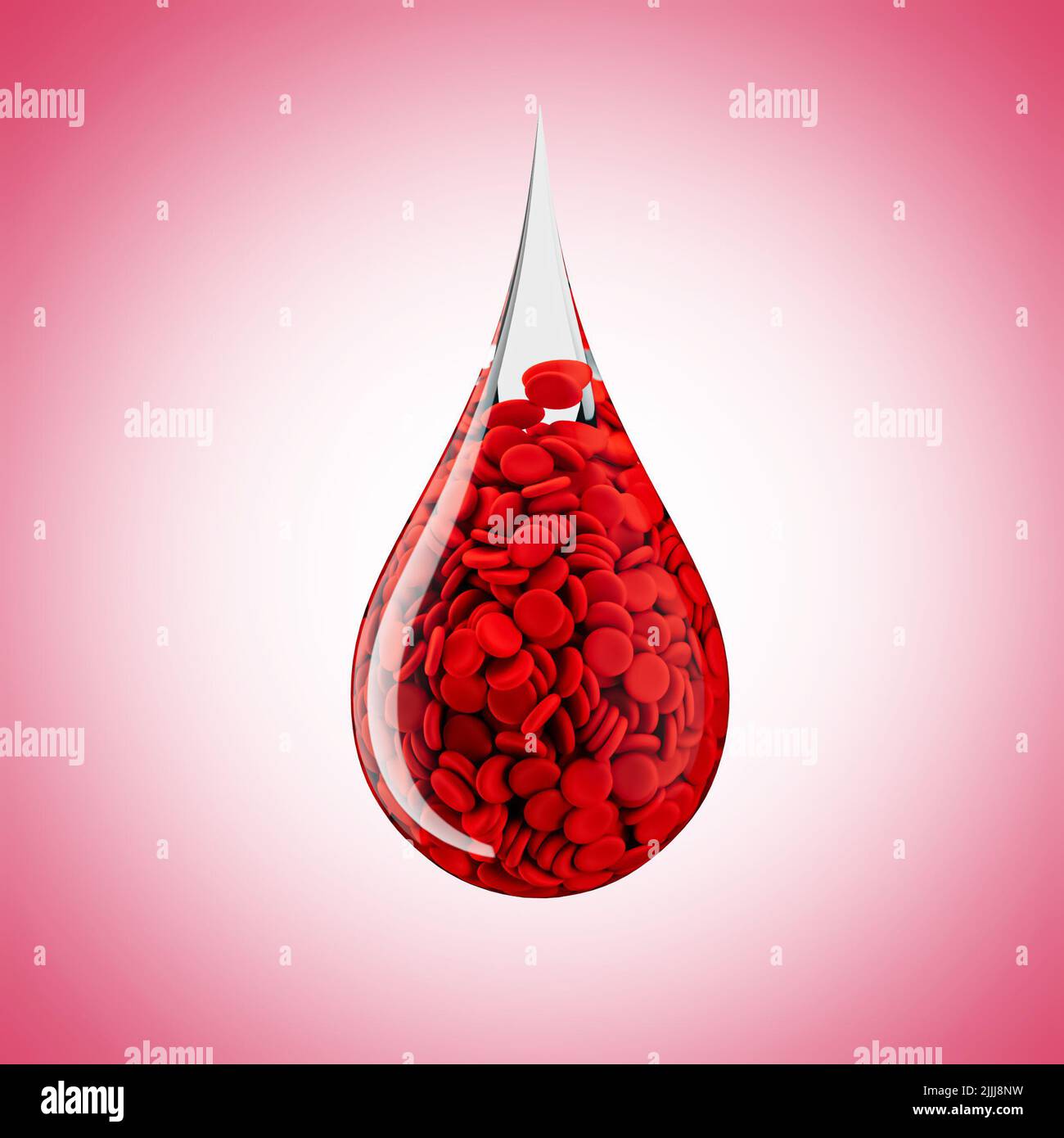 A 3D render of Blood drop icon with cells on a pink background concept ...