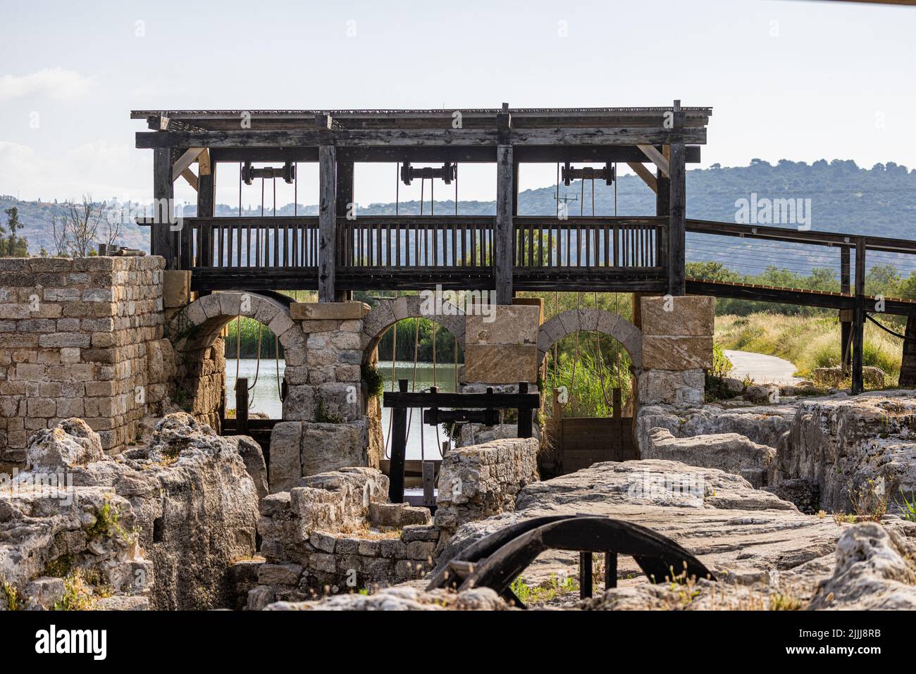 An ancient ruined dam along river Nahal Taninim in Israel Stock Photo ...