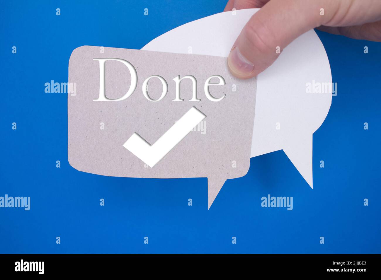 Speech bubble in front of colored background with Done text with ...