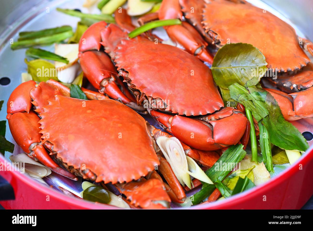 seafood crab cooking food steamed crab red in the seafood restaurant ...
