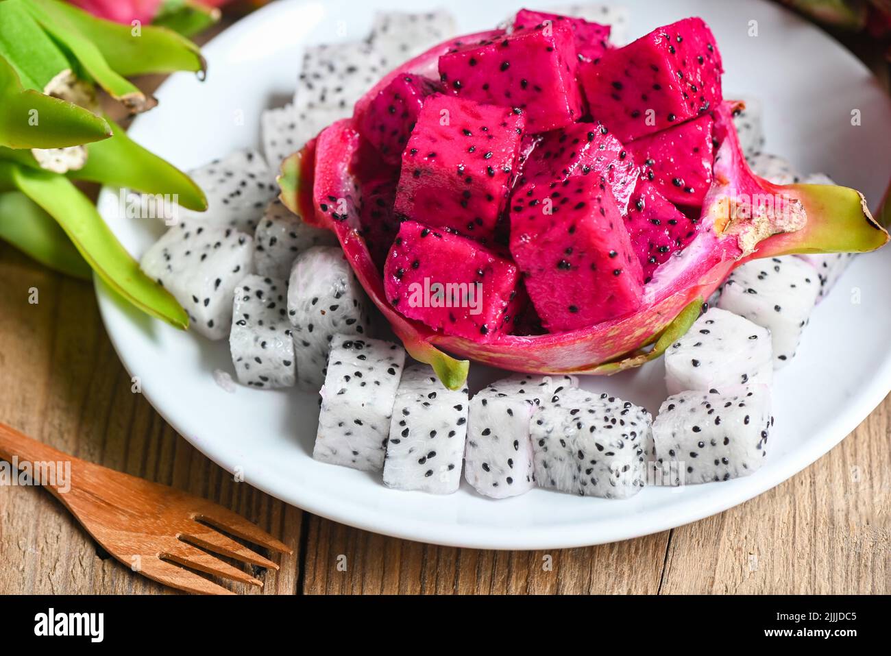 fresh white and pink red purple dragon fruit tropical in the asian ...