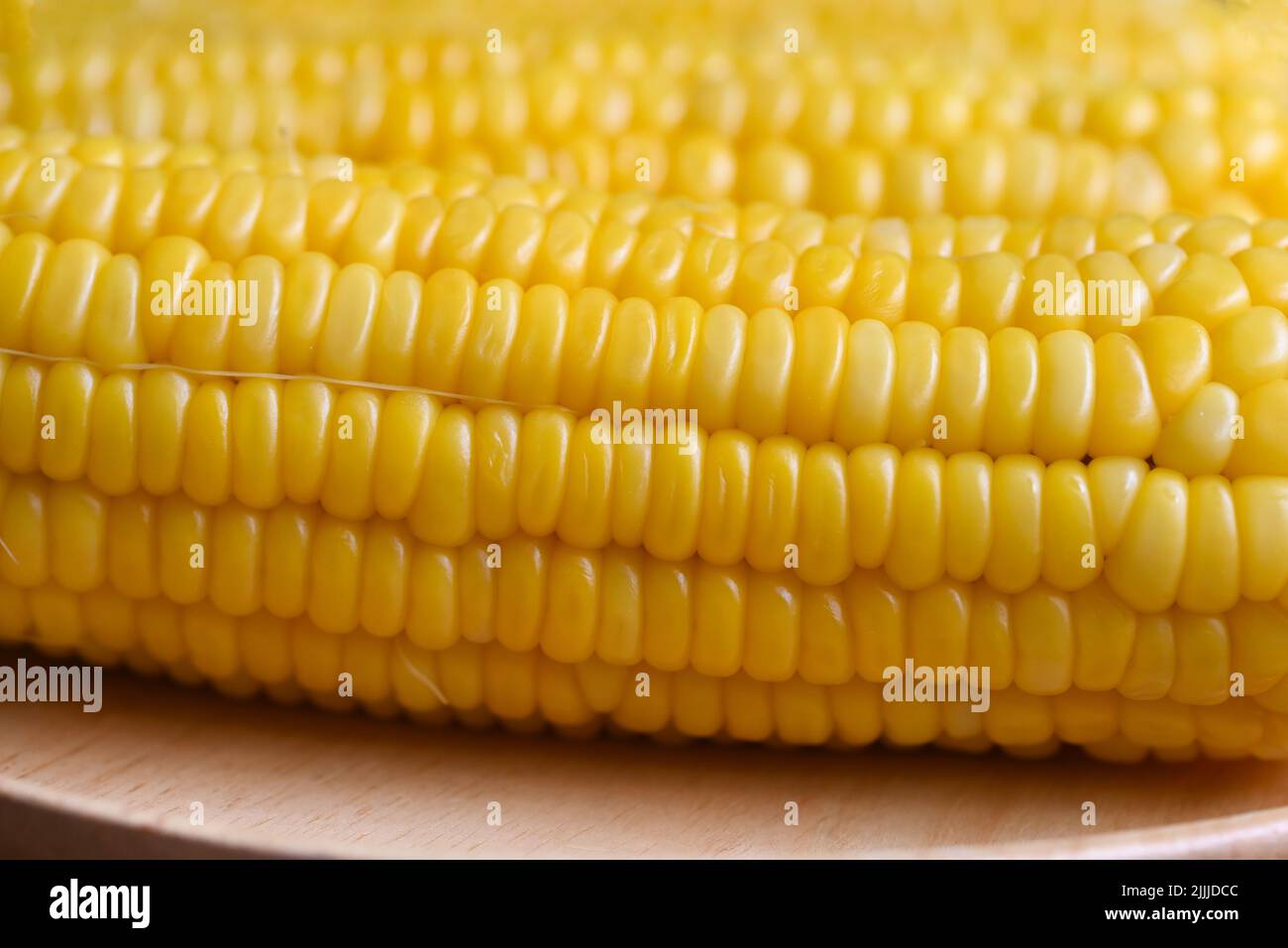 ripe corn cobs steamed or boiled sweetcorn for food vegan dinner or ...
