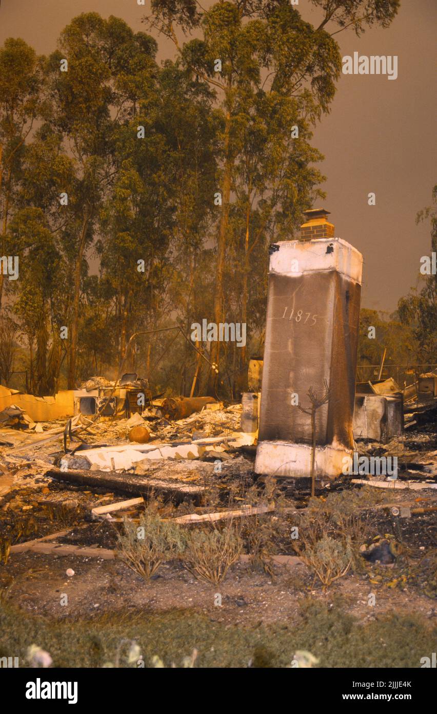 Damage from the 2003 Cedar wildfire in San Diego, California Stock ...