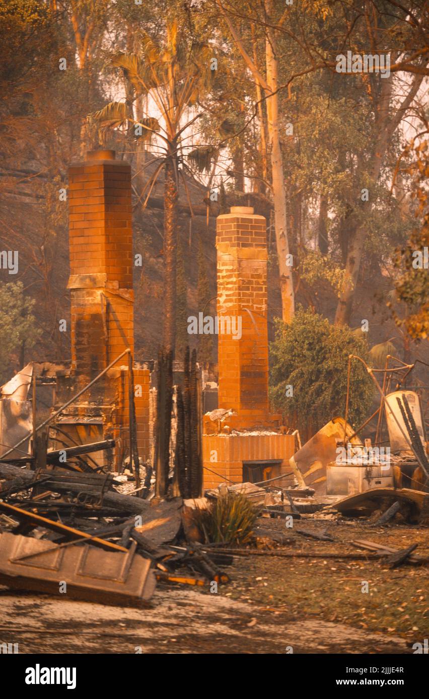 Damage from the 2003 Cedar wildfire in San Diego, California Stock ...