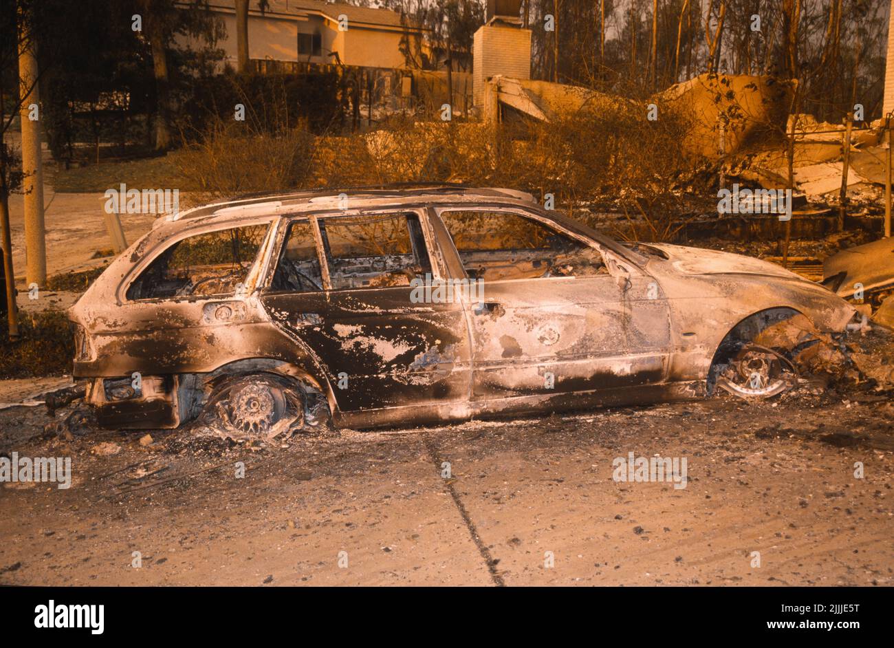 Damage from the 2003 Cedar wildfire in San Diego, California Stock ...